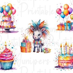 Rainbow Birthday Party Clipart Bundle, 25 High Quality Transparent PNG ...