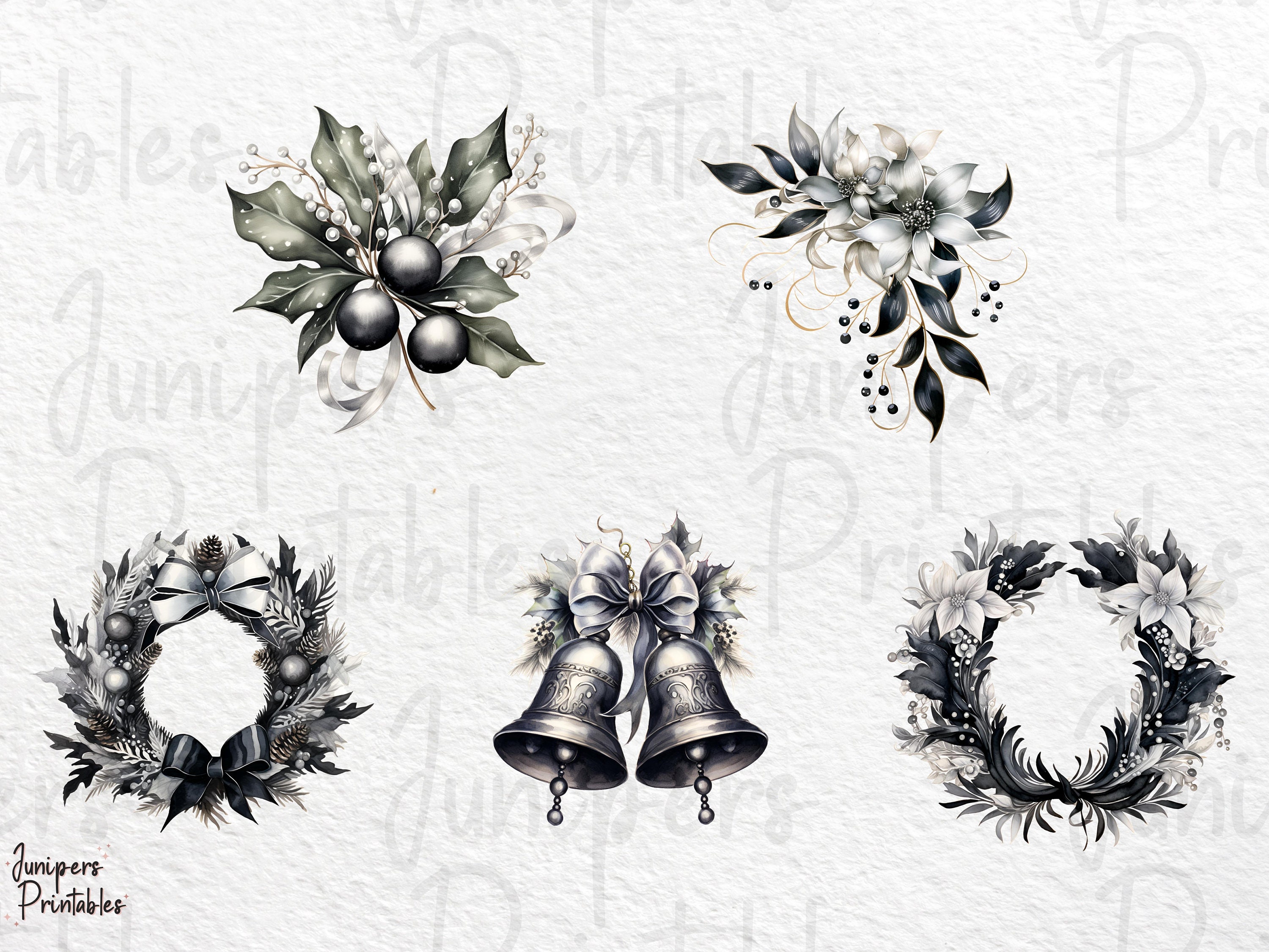 Black and White Christmas Clipart Bundle, 24 High Quality Transparent ...