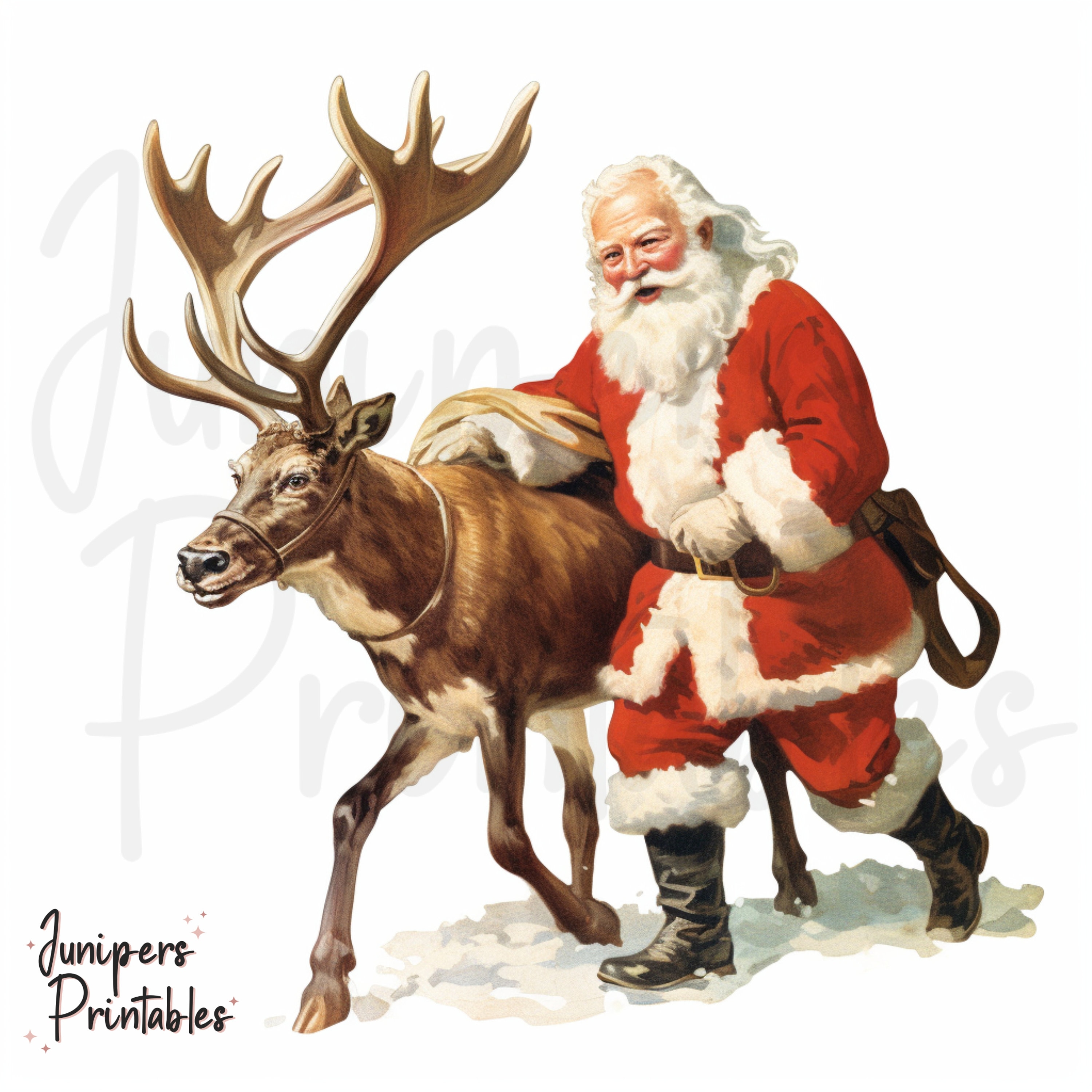 33 Christmas Santa and Reindeer Clipart, High Quality Jpgs, Digital ...