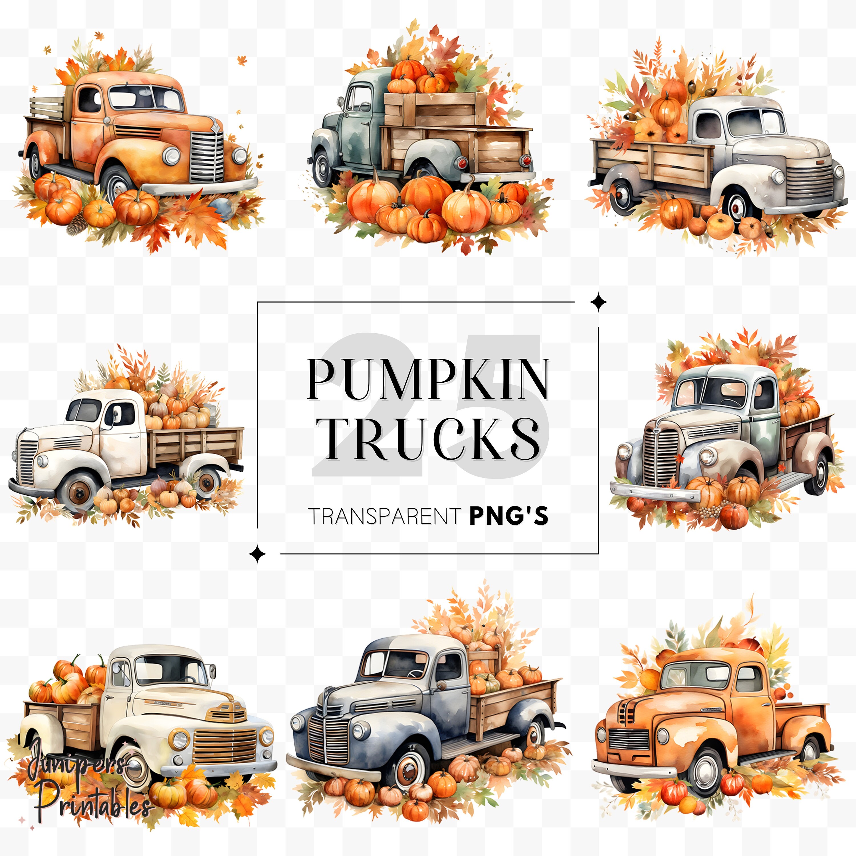25 Fall Pumpkin Pickup Truck Clipart, High Quality Pngs, Digital ...