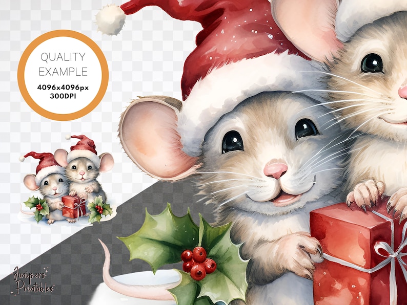 Watercolor Christmas Mice Clipart Bundle 20 High Quality PNG, Cute ...
