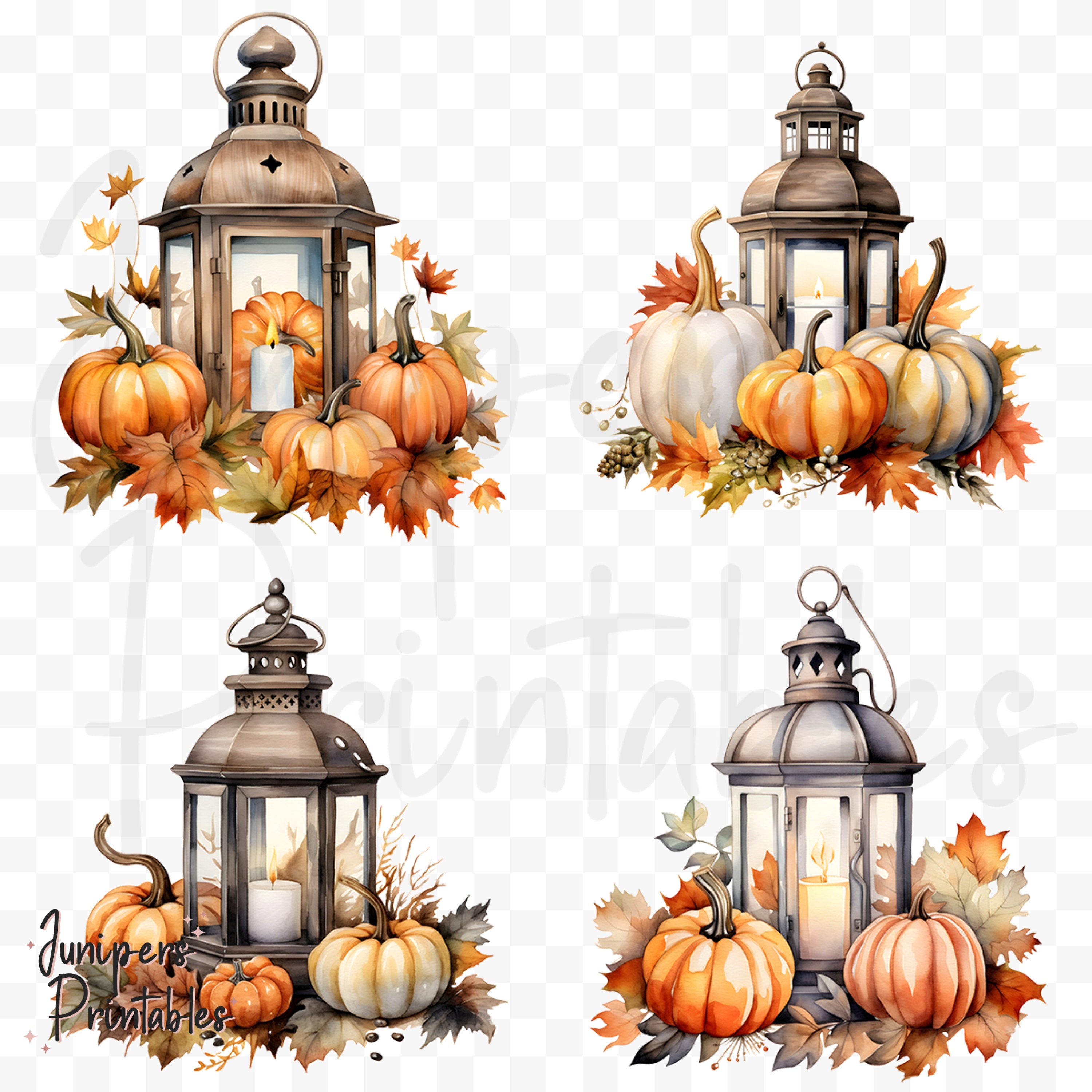 18 Fall Pumpkin Lantern Clipart, High Quality Pngs, Digital Download ...