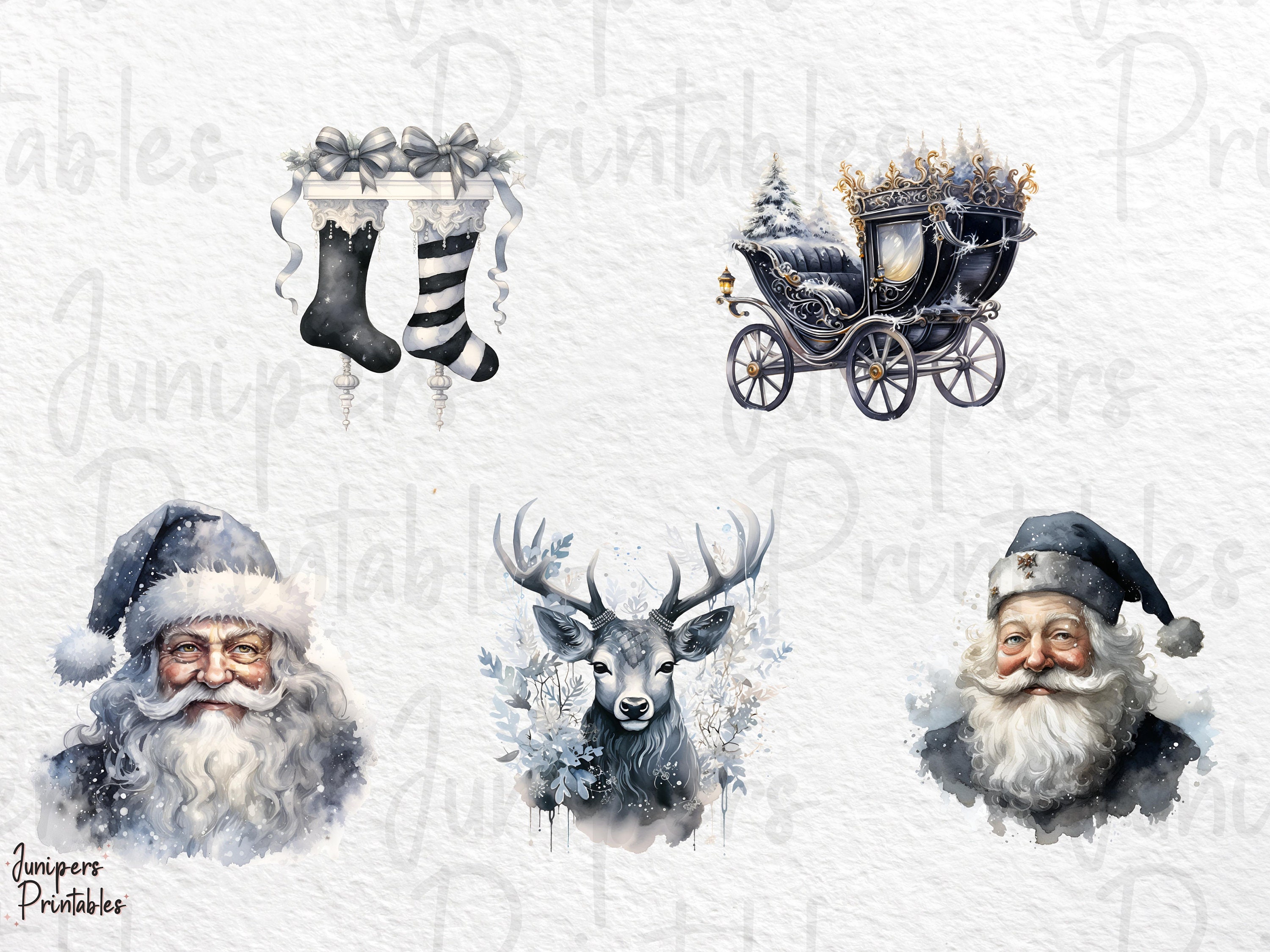 Black and White Christmas Clipart Bundle, 24 High Quality Transparent ...