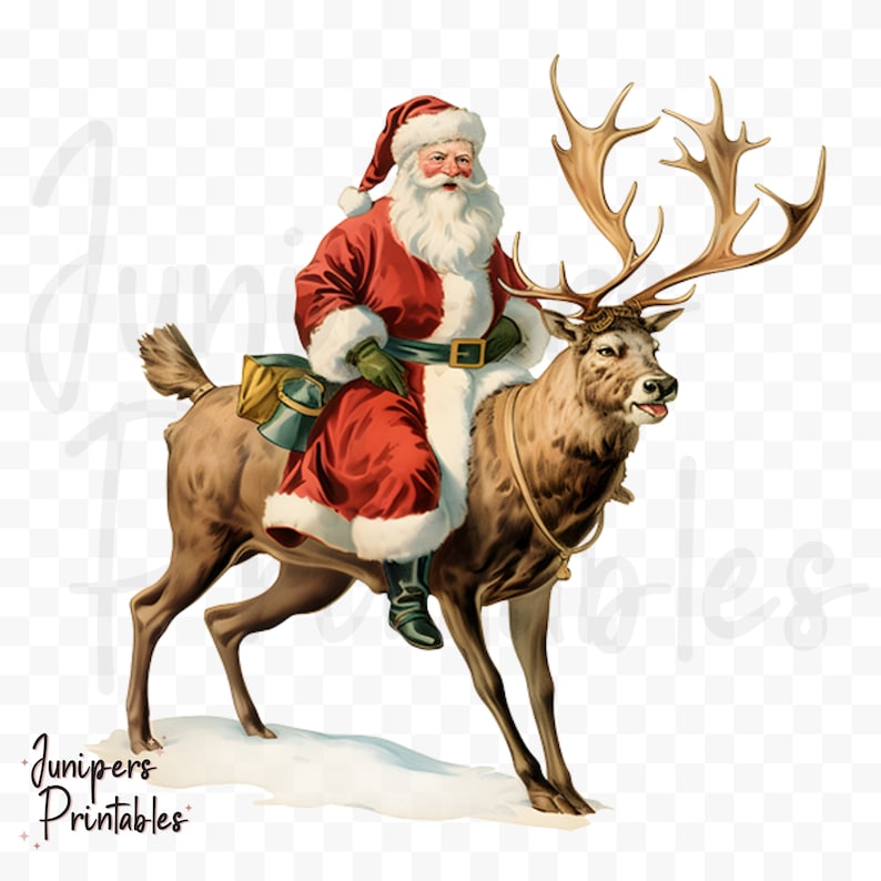 33 Christmas Santa and Reindeer Clipart, High Quality PNG, Digital ...