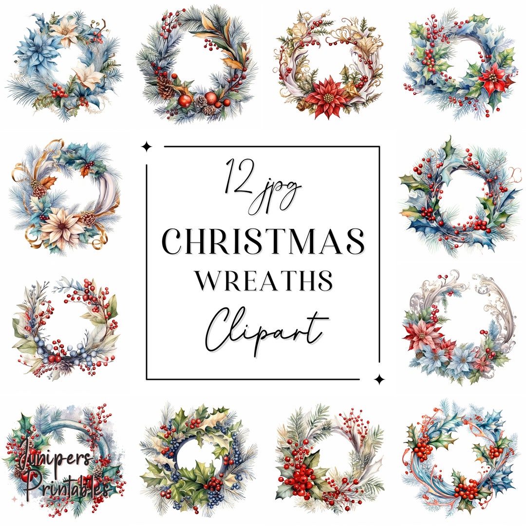 12 Christmas Wreaths Clipart High Quality JPGs Digital - Etsy België