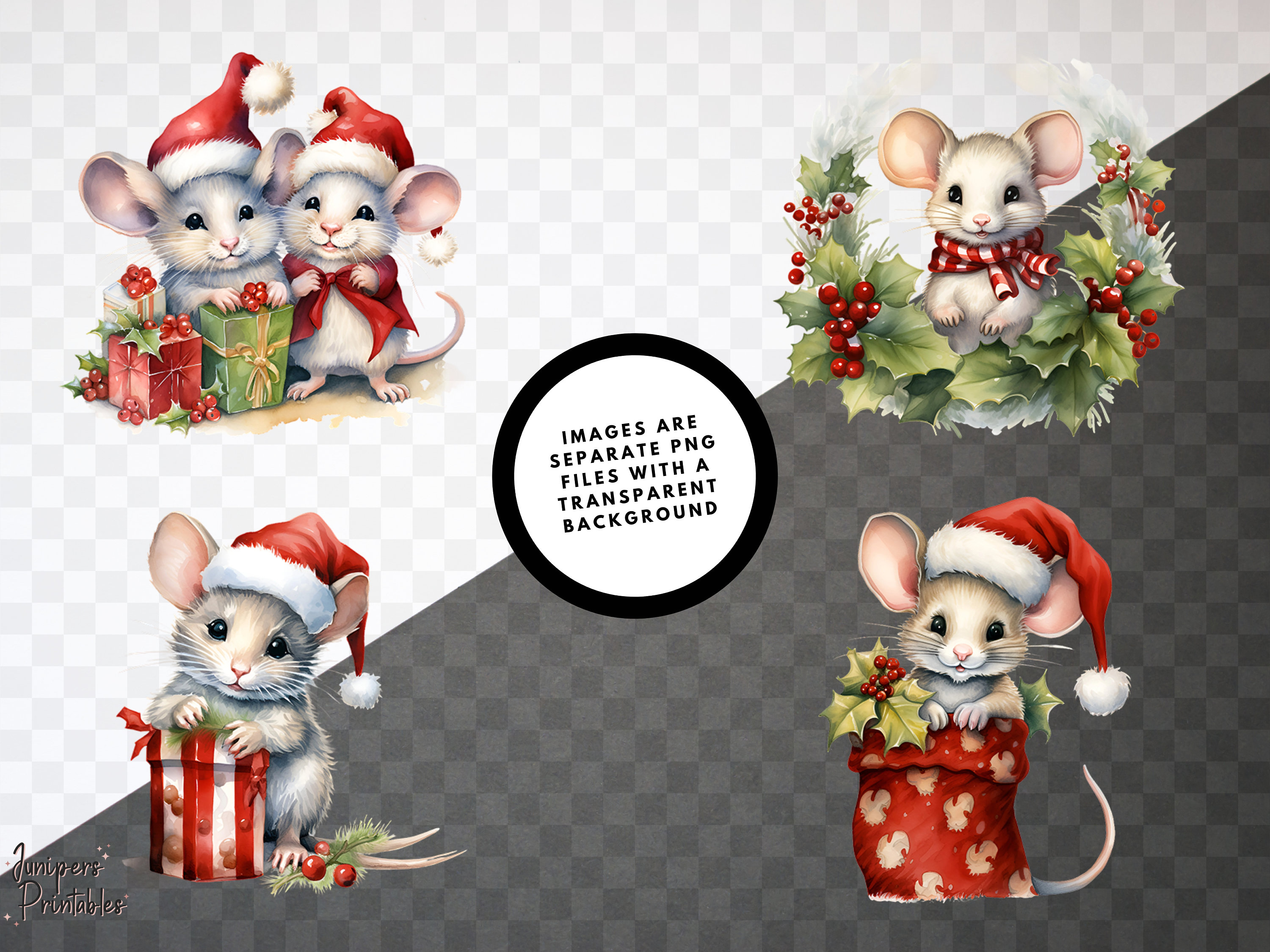 Watercolor Christmas Mice Clipart Bundle 20 High Quality PNG, Cute ...