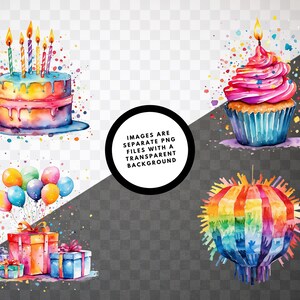 Rainbow Birthday Party Clipart Bundle, 25 High Quality Transparent PNG ...