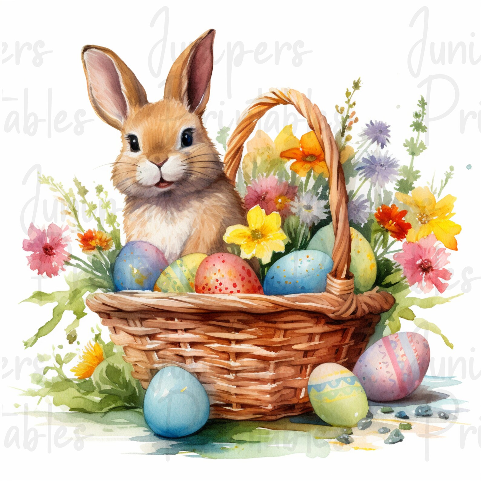 12 Easter Bunny Clipart, Rabbit Clipart, Printable Watercolor Clipart ...