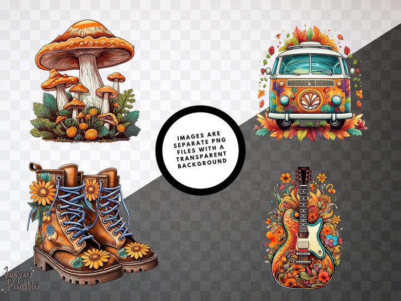 Autumn Hippie Clipart Bundle, 27 High Quality Transparent PNG for ...