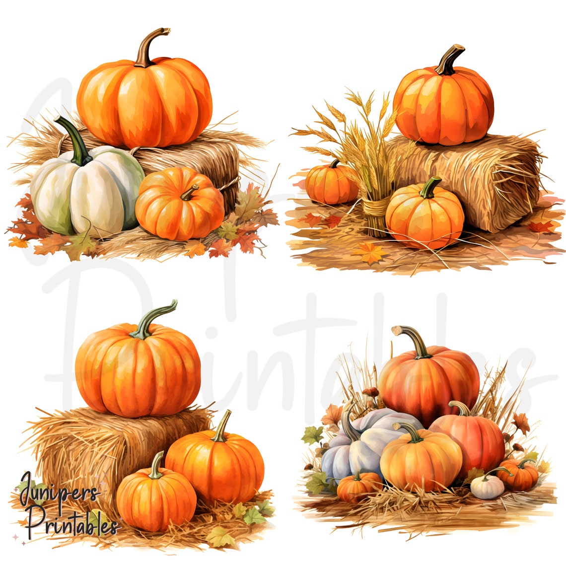 15 Fall Pumpkin & Hay Bale Clipart, High Quality Jpgs, Digital Download ...