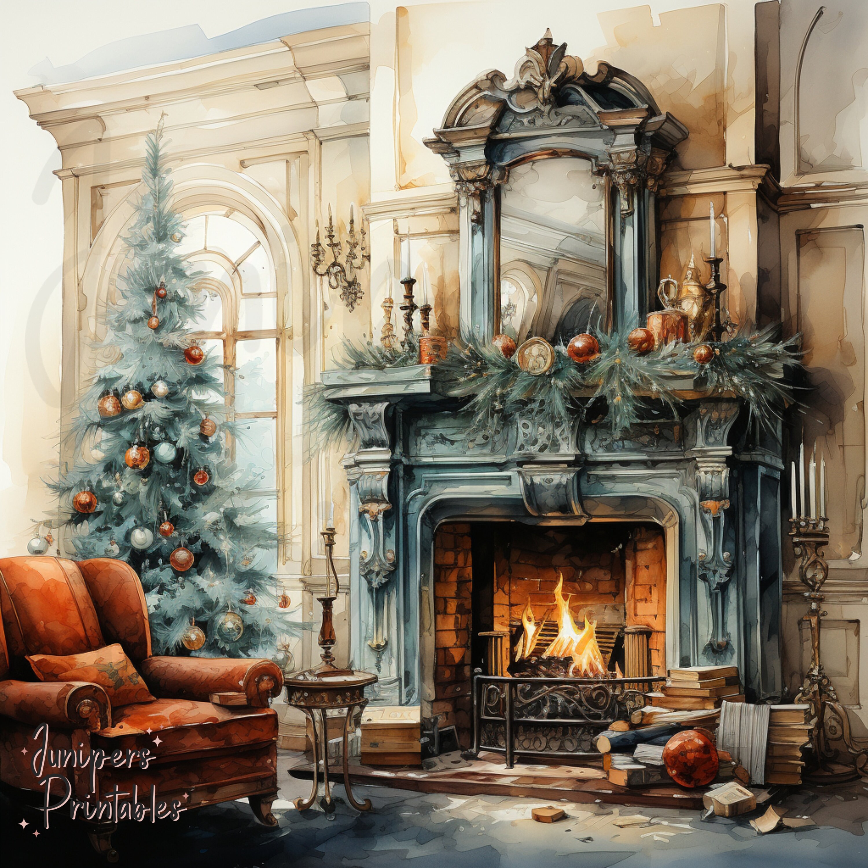 27 Christmas Living Room Clipart High Quality Jpgs Digital - Etsy
