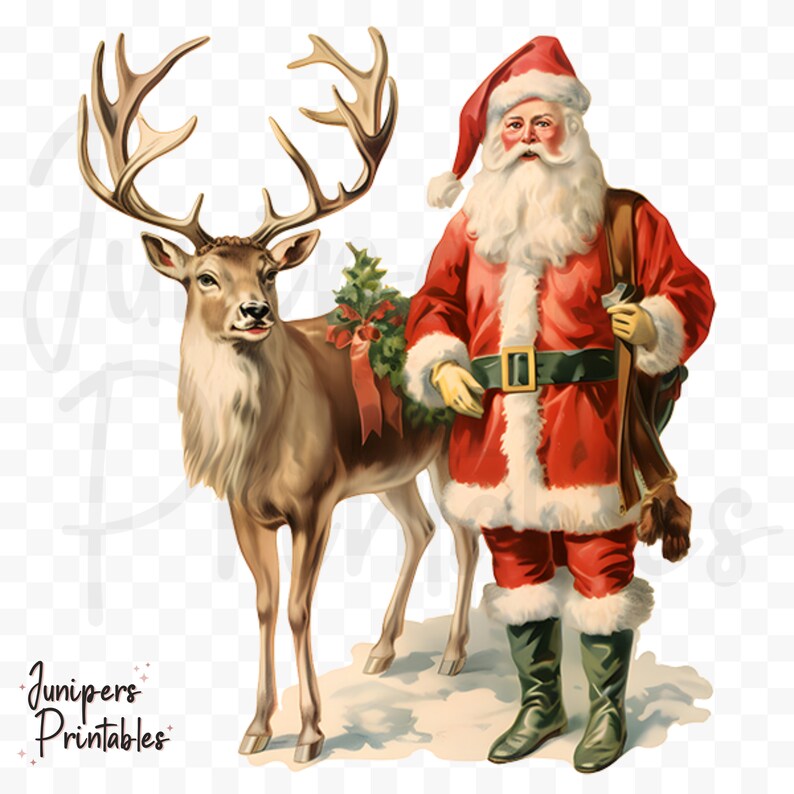 33 Christmas Santa and Reindeer Clipart, High Quality PNG, Digital ...