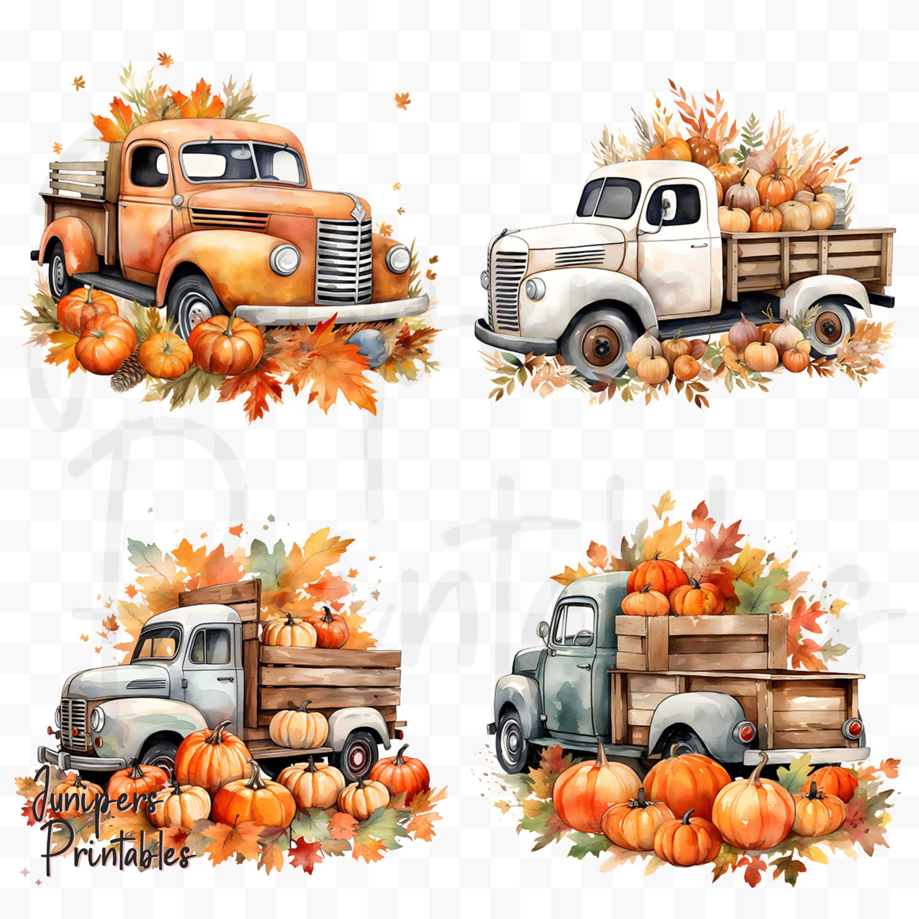 25 Fall Pumpkin Pickup Truck Clipart, High Quality Pngs, Digital ...