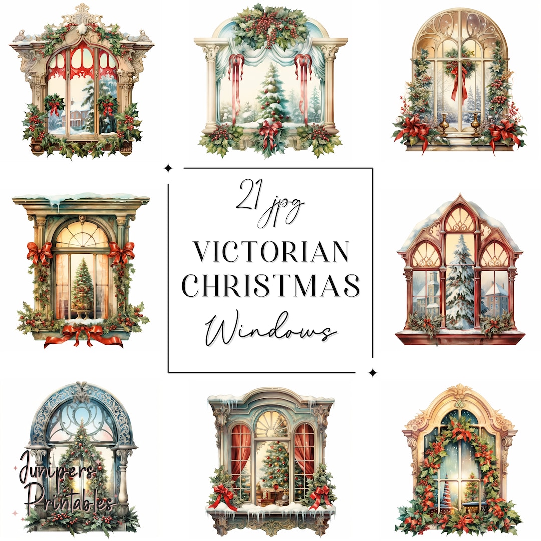 21 Christmas Victorian Windows Clipart, High Quality Jpgs, Digital ...