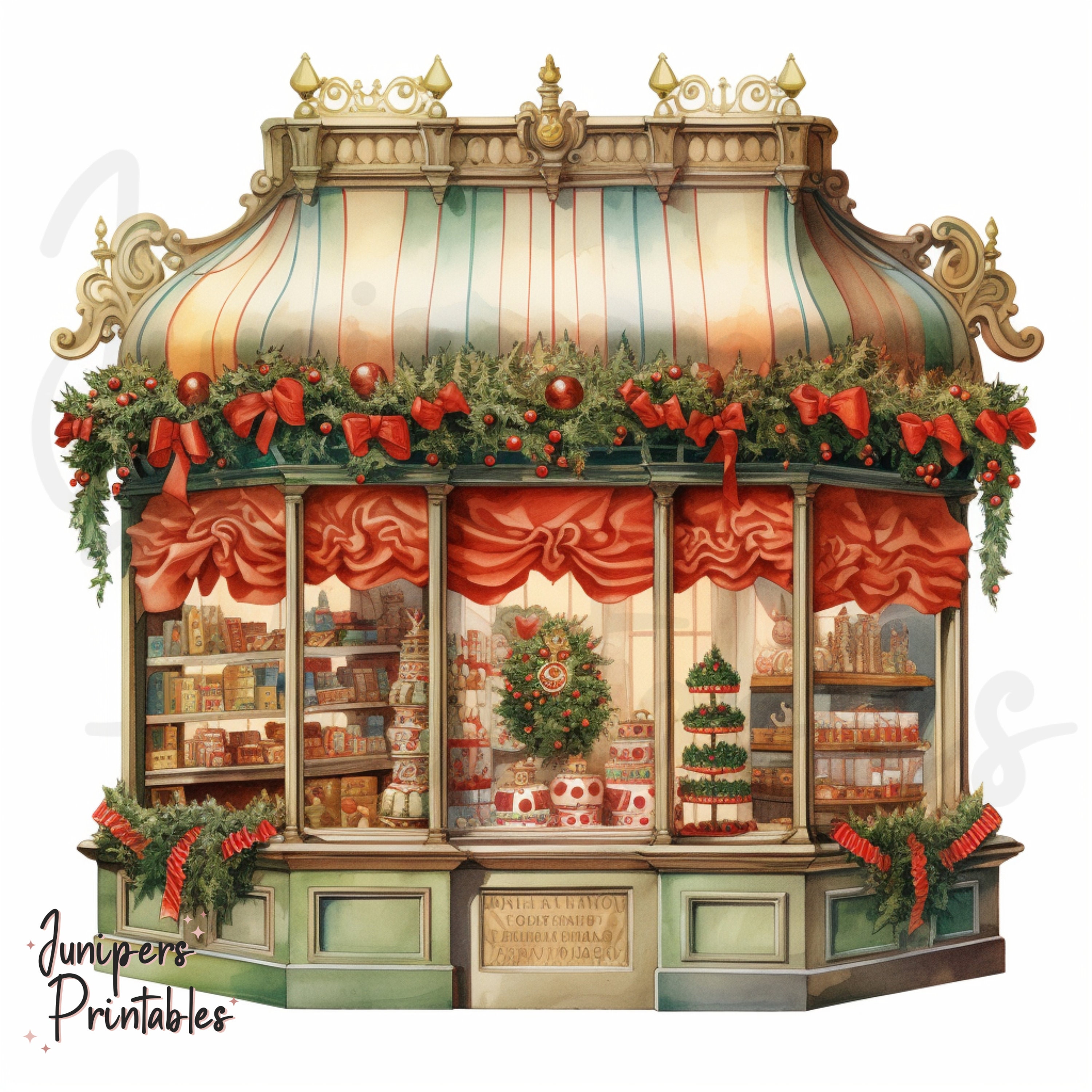 27 Vintage Christmas Store Front Clipart, High Quality Jpgs, Digital ...