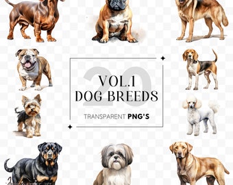 Watercolor Dog Breeds Vol. 5 Clipart Bundle, 20 High Quality PNG ...