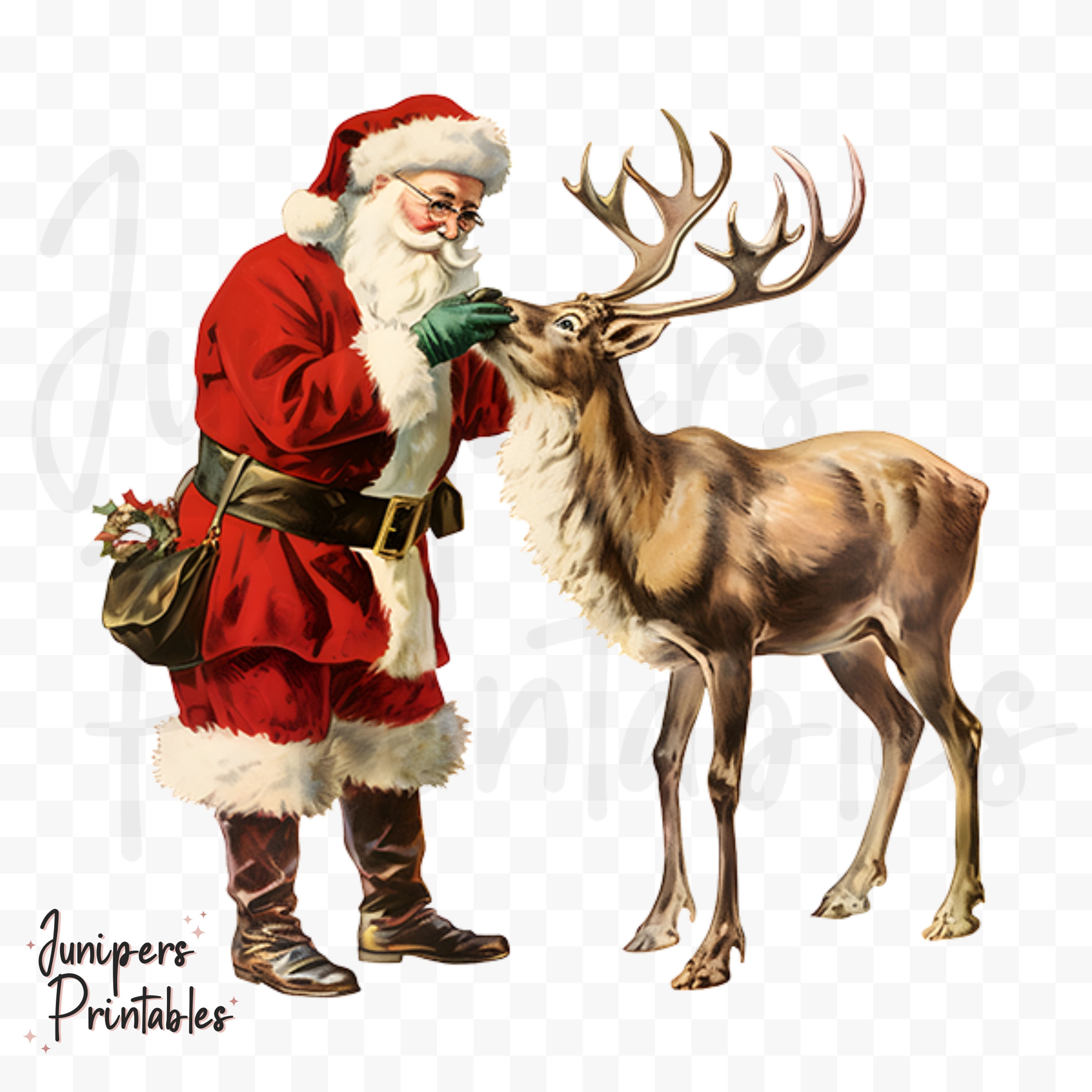 33 Christmas Santa and Reindeer Clipart, High Quality PNG, Digital Download Card Making ...