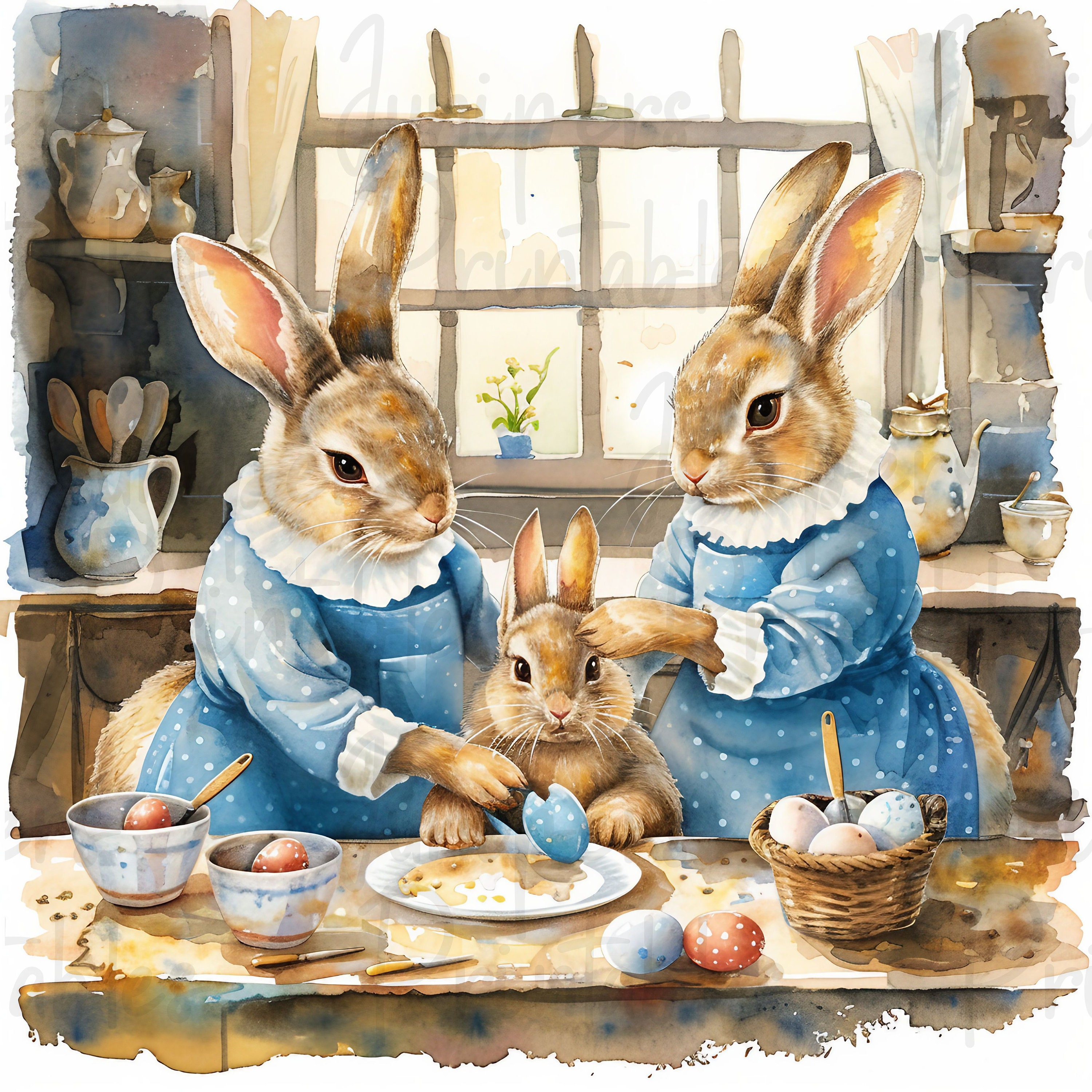 10 Easter Bunny Clipart, Rabbit Clipart, Printable Watercolor Clipart ...