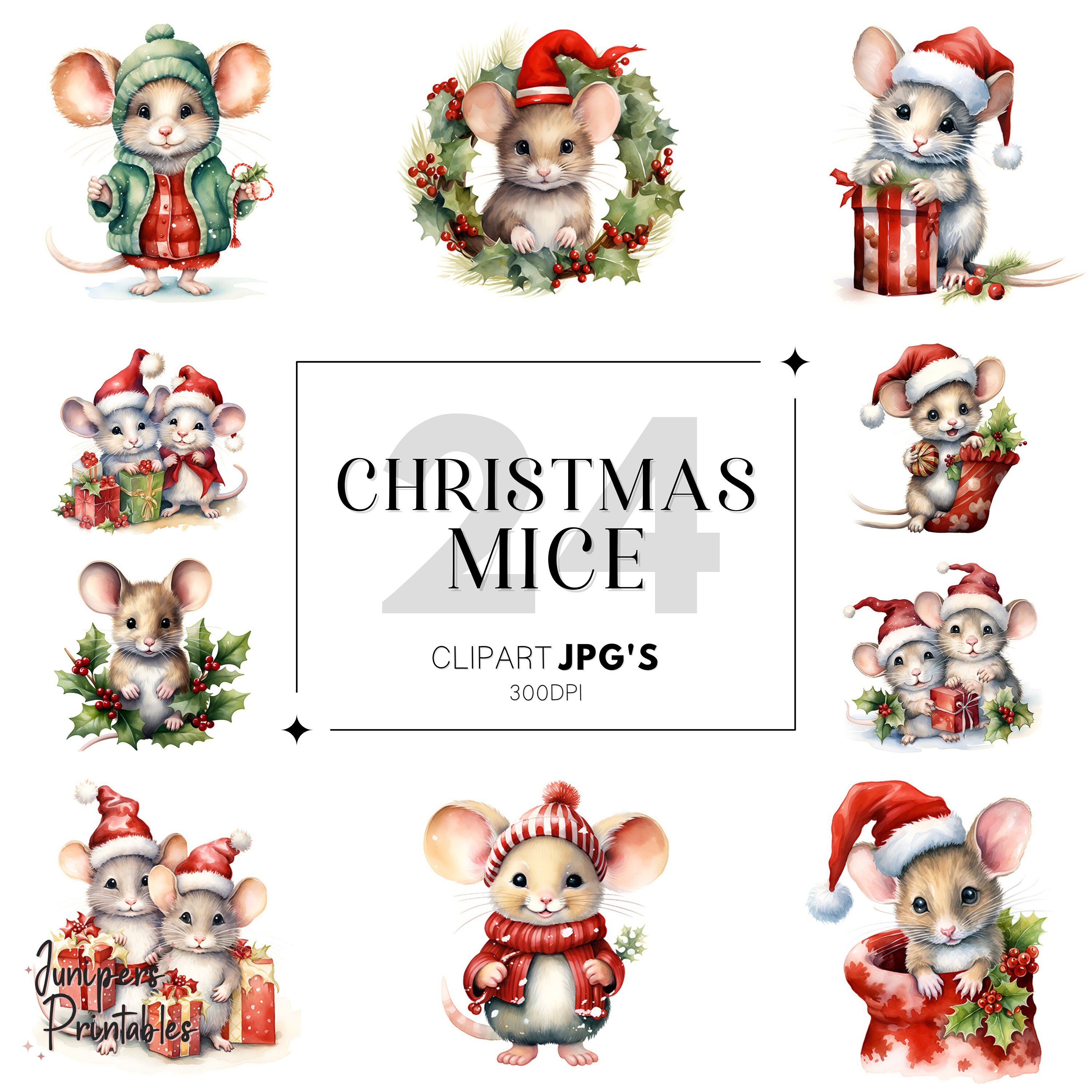 Watercolor Christmas Mice Clipart Bundle Cute Mouse Images - Etsy