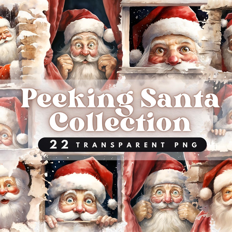 Peeking Santa Clipart - Etsy