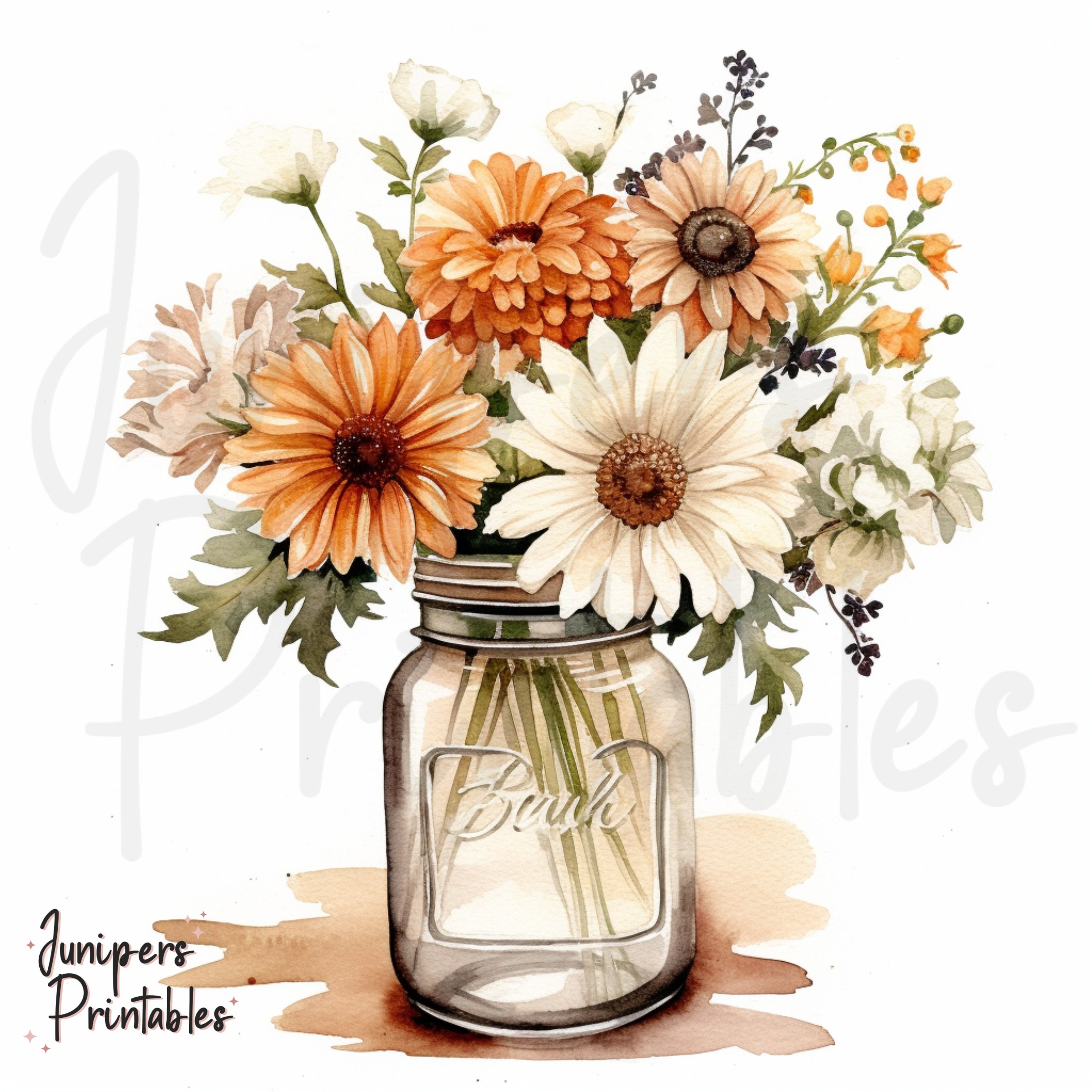Vase of Beige & Brown Flowers Clipart 22 High Quality Jpgs Neutral Tones Mixed Flowers Card ...