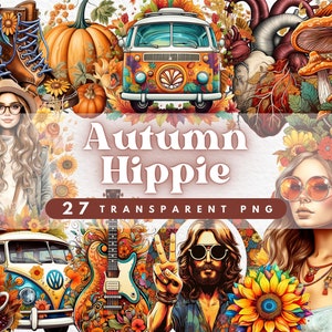 Autumn Hippie Clipart Bundle, 27 High Quality Transparent PNG for ...