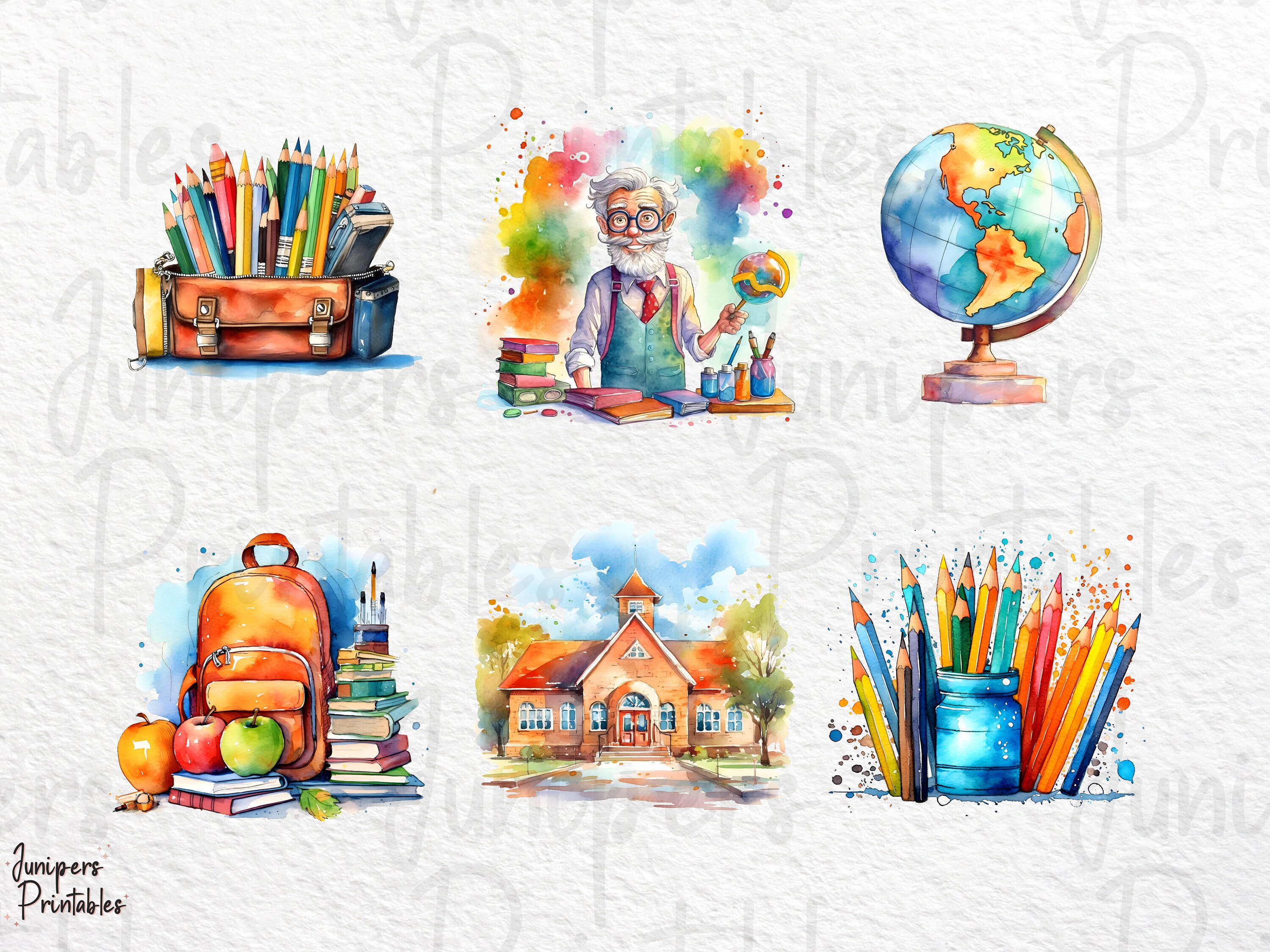 Watercolor School Clipart Back to School Clipart School - Etsy