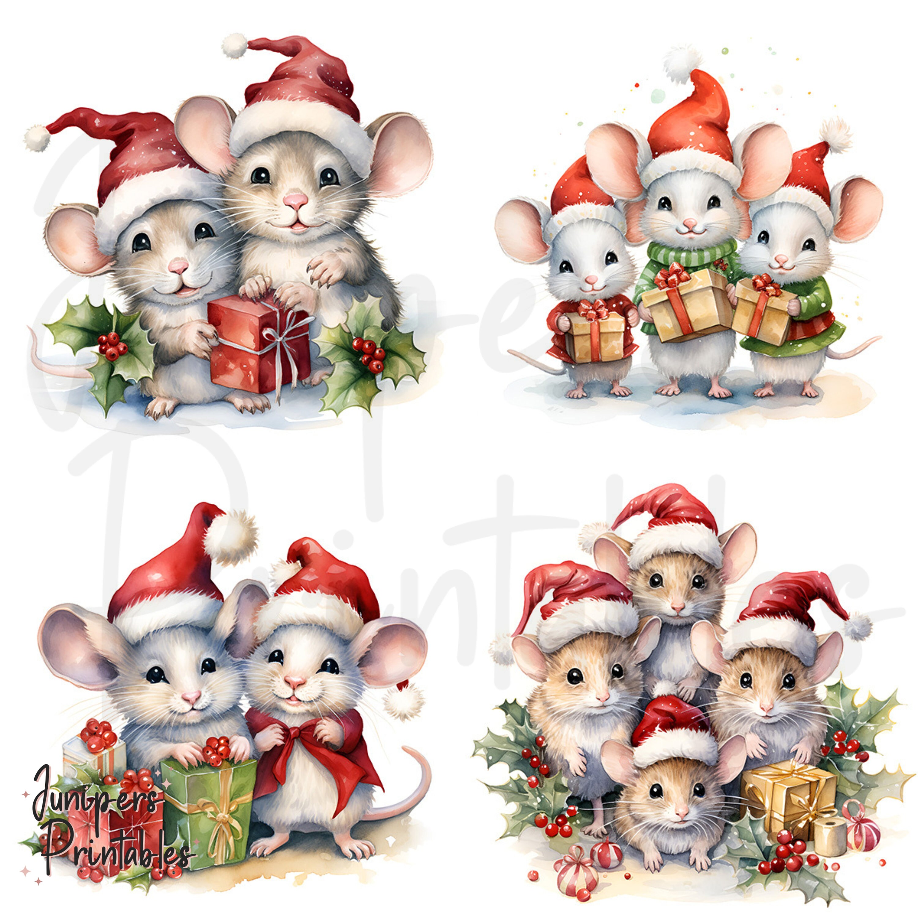 Watercolor Christmas Mice Clipart Bundle Cute Mouse Images - Etsy