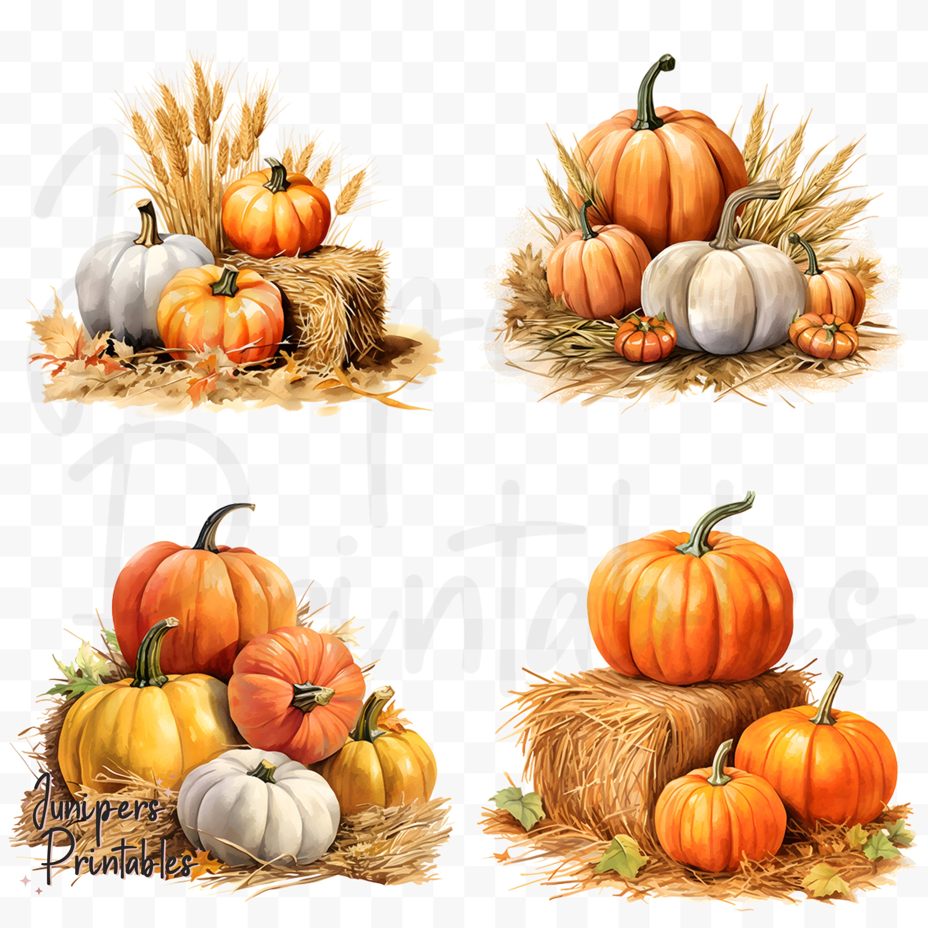 15 Fall Pumpkin & Hay Bale Clipart, High Quality Pngs, Digital Download Card Making, Paper Craft ...