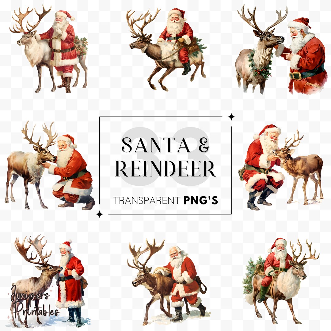 33 Christmas Santa and Reindeer Clipart, High Quality PNG, Digital ...