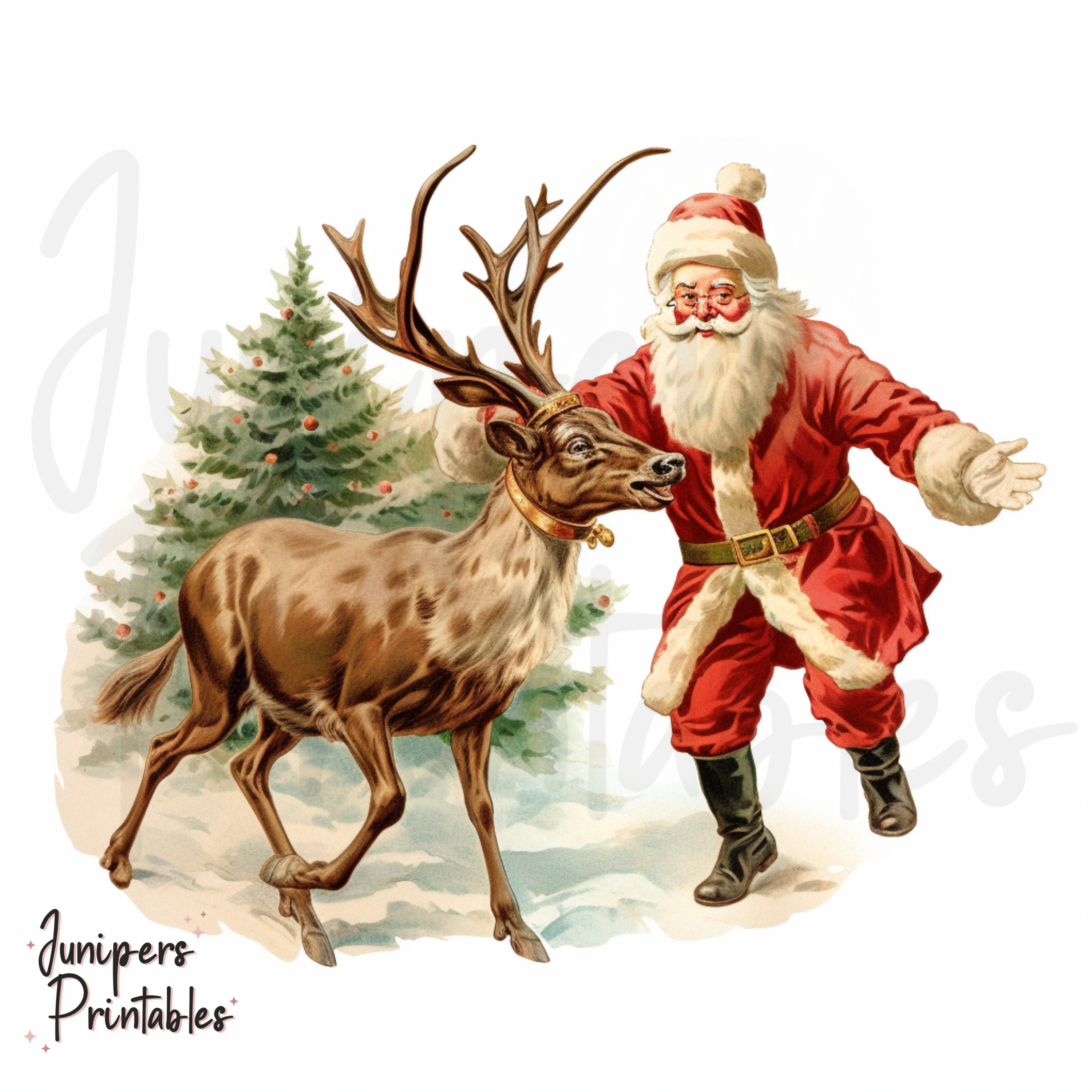 33 Christmas Santa and Reindeer Clipart, High Quality Jpgs, Digital ...