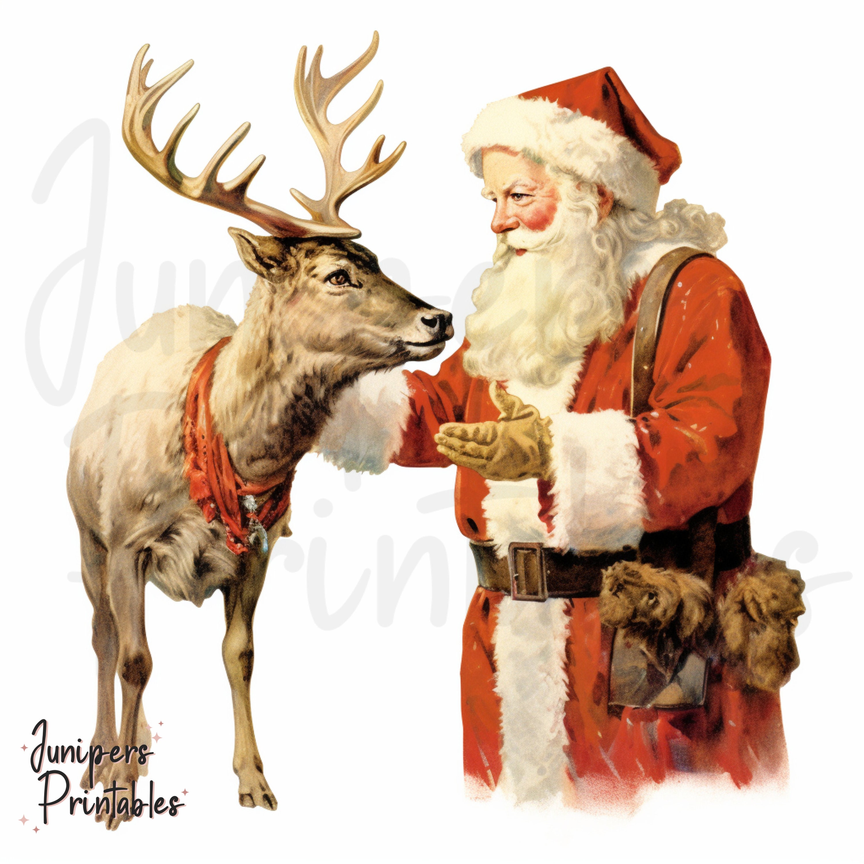 33 Christmas Santa and Reindeer Clipart, High Quality Jpgs, Digital ...