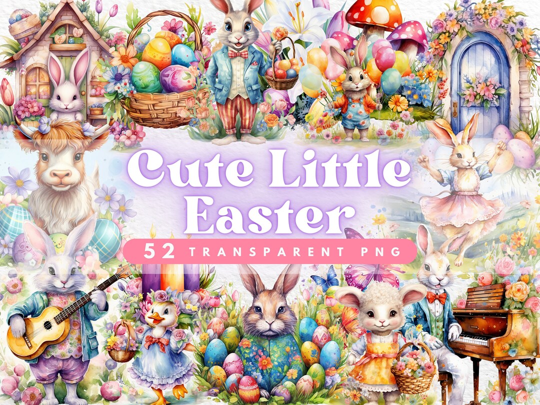 Watercolor Easter Clipart Bundle, Spring Clipart, Easter Bunny Clipart ...