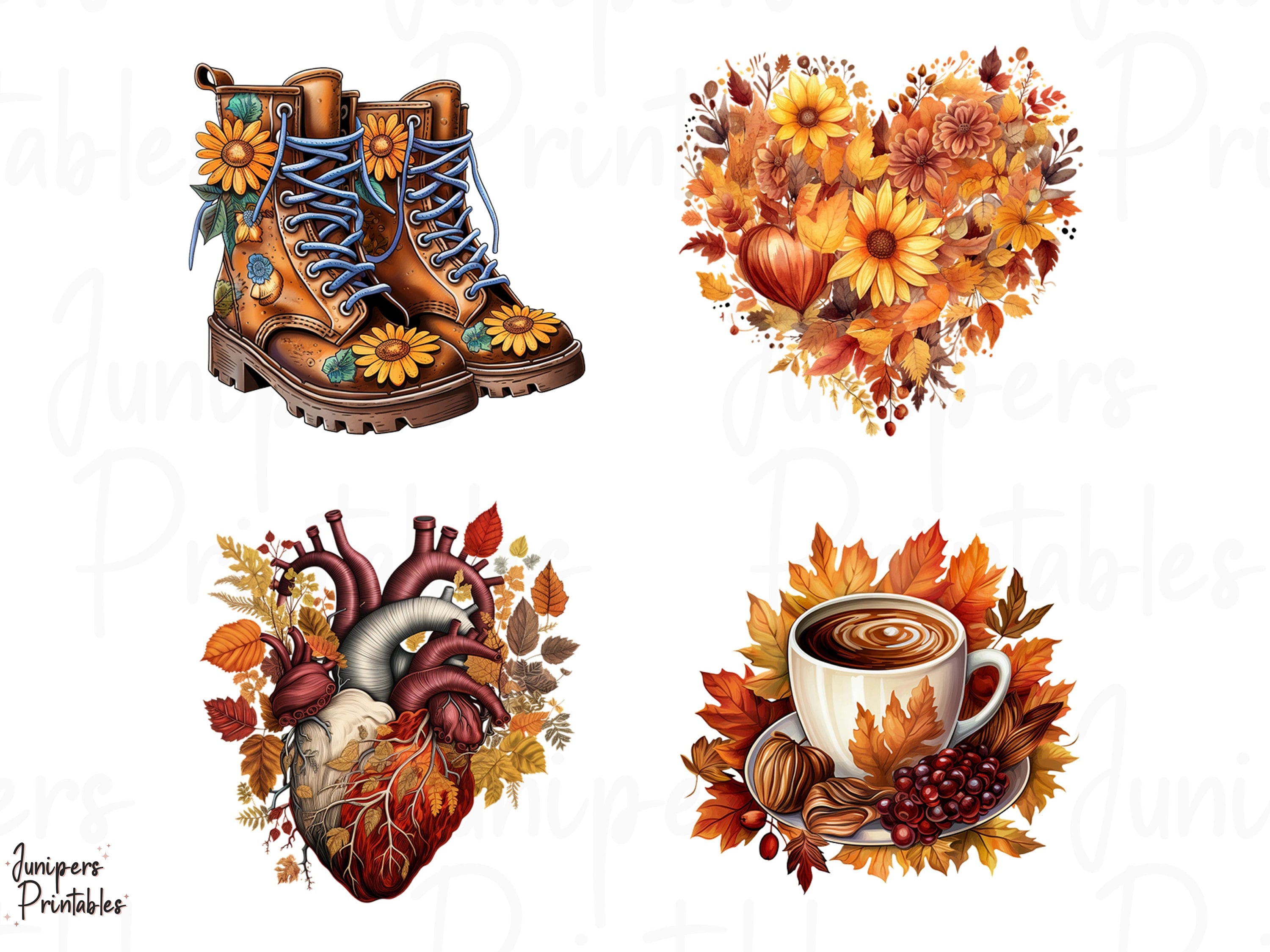 Autumn Hippie Clipart Bundle, 27 High Quality Transparent PNG for ...