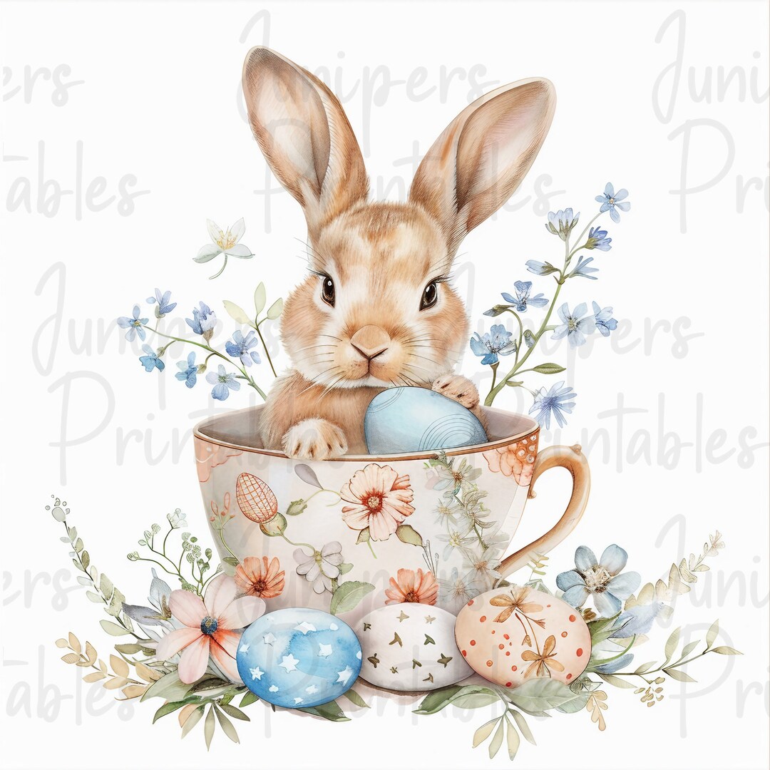 10 Easter Bunny Clipart, Floral Rabbit Clipart, Printable Watercolor ...