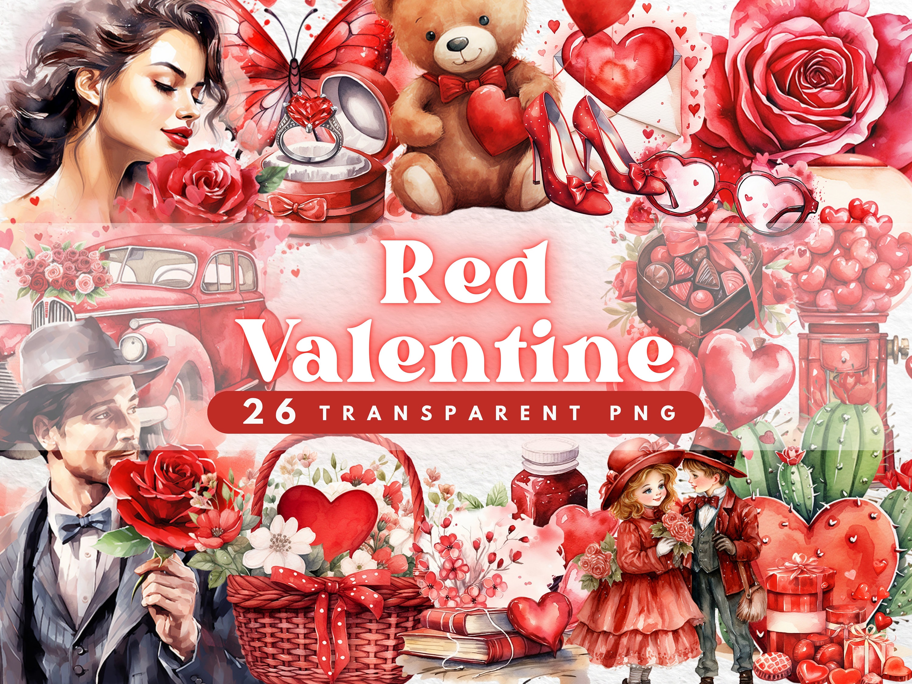 Red Valentine's Day Clipart Bundle, 26 High Quality Transparent PNG ...