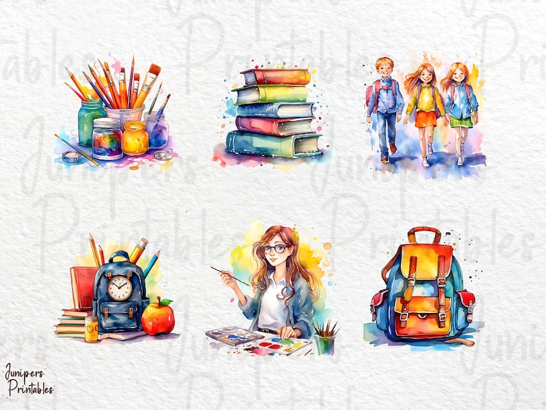 Watercolor School Clipart Back to School Clipart School - Etsy