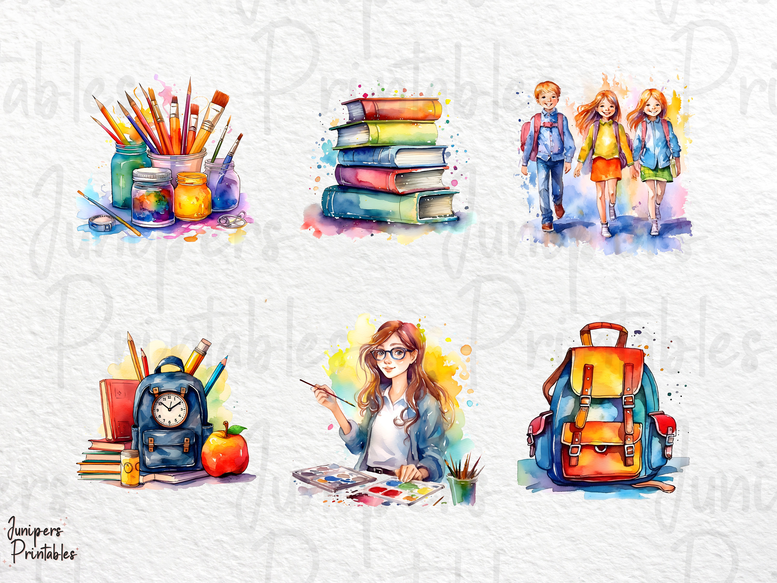 Watercolor School Clipart Back to School Clipart School - Etsy