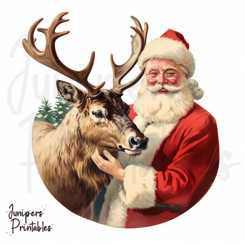 33 Christmas Santa and Reindeer Clipart, High Quality Jpgs, Digital ...