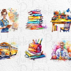 Watercolor School Clipart, Back to School Clipart, School Clipart 24 ...
