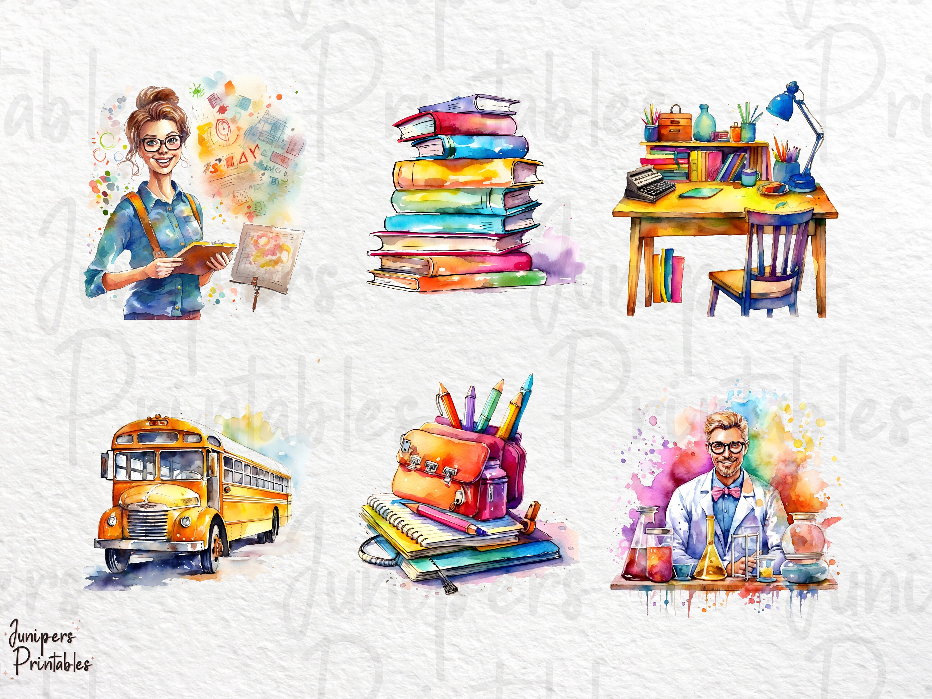 Watercolor School Clipart Back to School Clipart School - Etsy