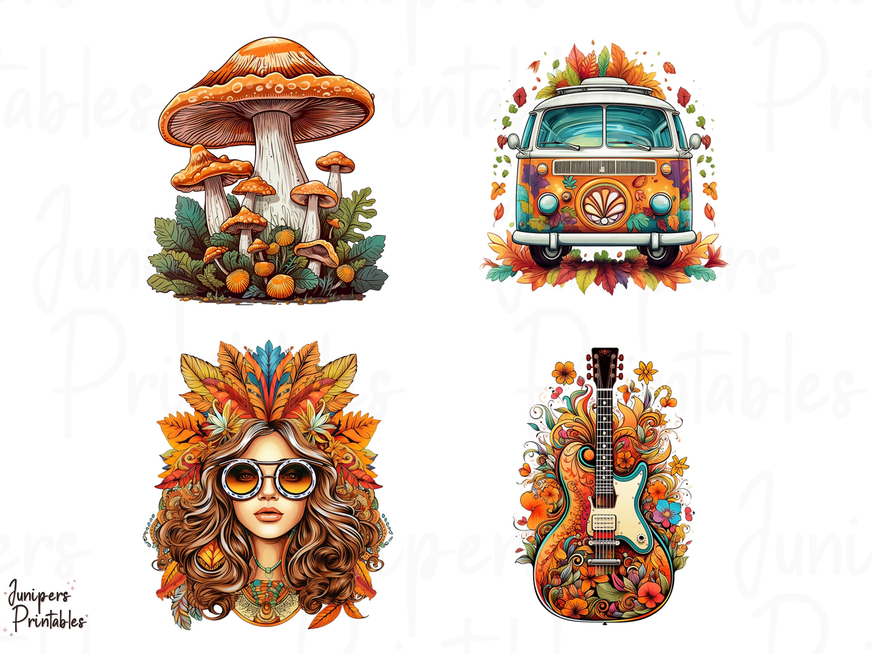 Autumn Hippie Clipart Bundle, 27 High Quality Transparent PNG for ...