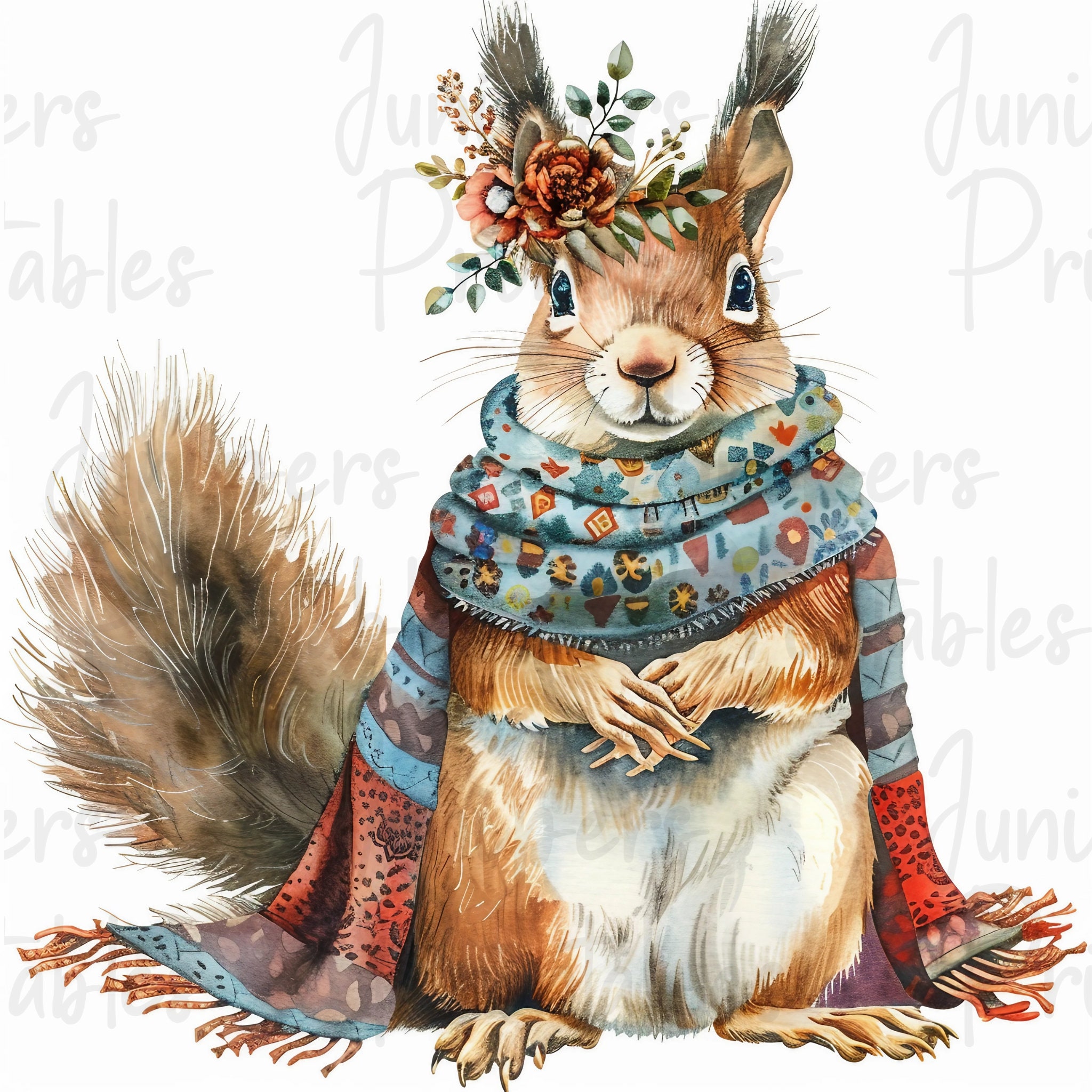 10 Boho Woodland Animals Clipart, Printable Watercolor Clipart, High Quality Jpgs, Digital ...