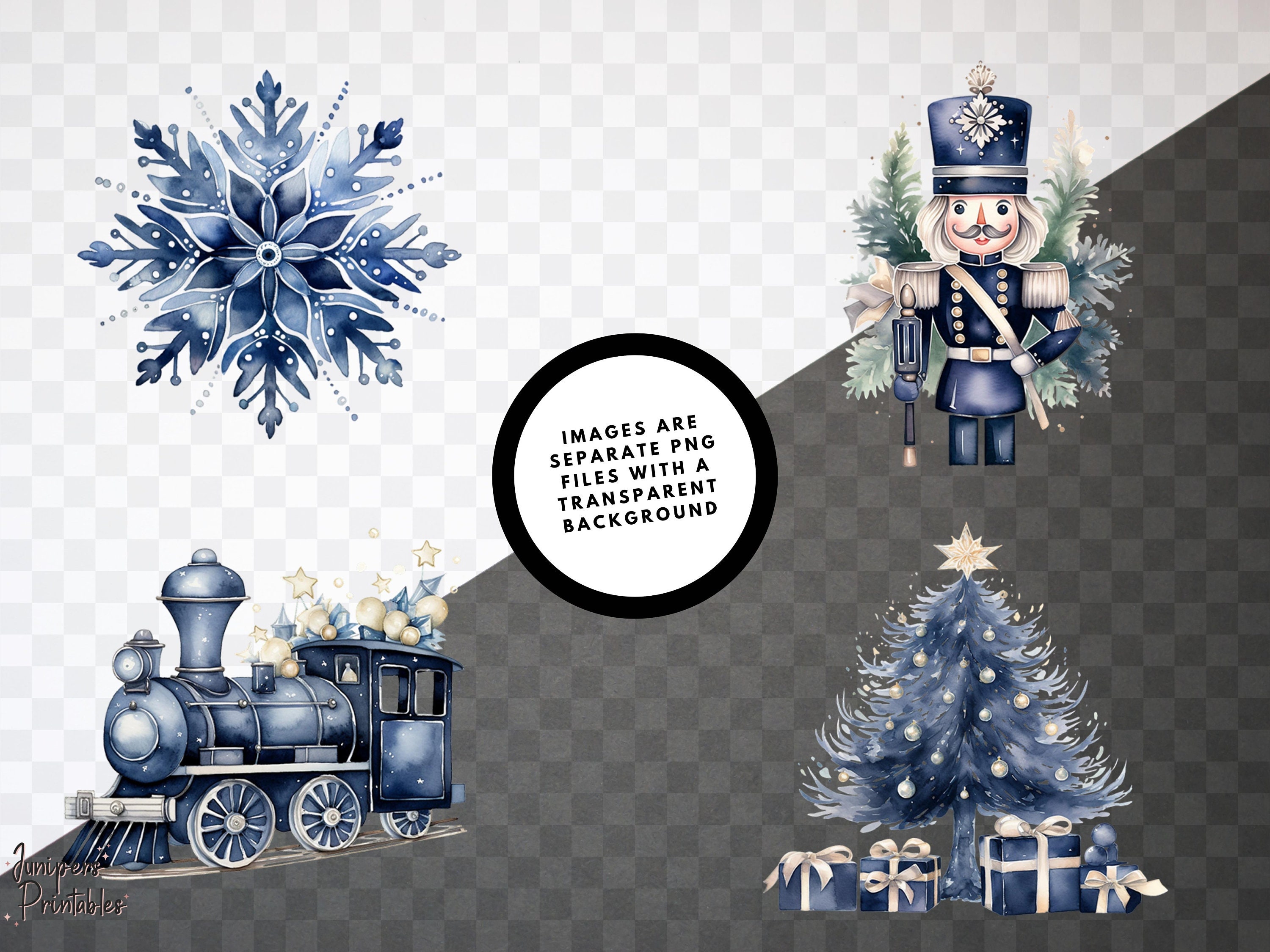 Retro Navy Blue Christmas Clipart Bundle, 115 High Quality Transparent ...