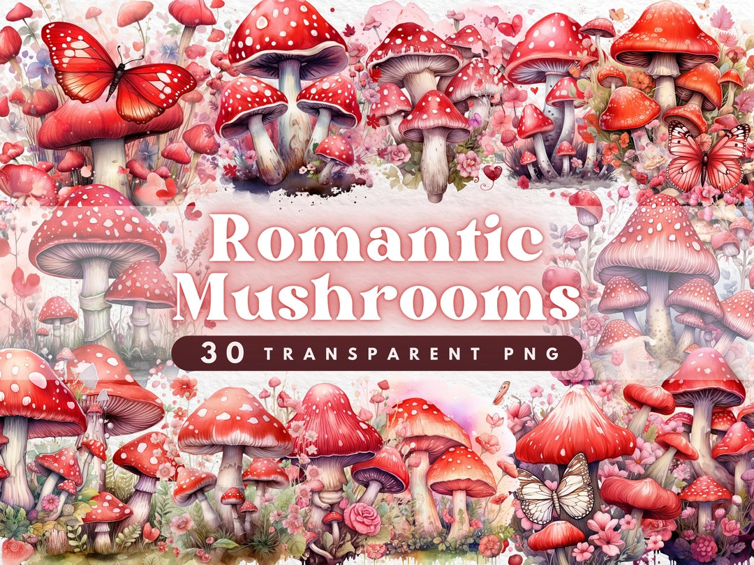 Valentine's Day Mushrooms Clipart Bundle, 30 High Quality Transparent ...