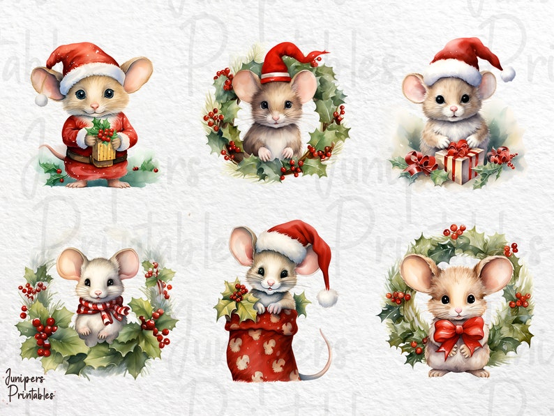 Watercolor Christmas Mice Clipart Bundle 20 High Quality - Etsy