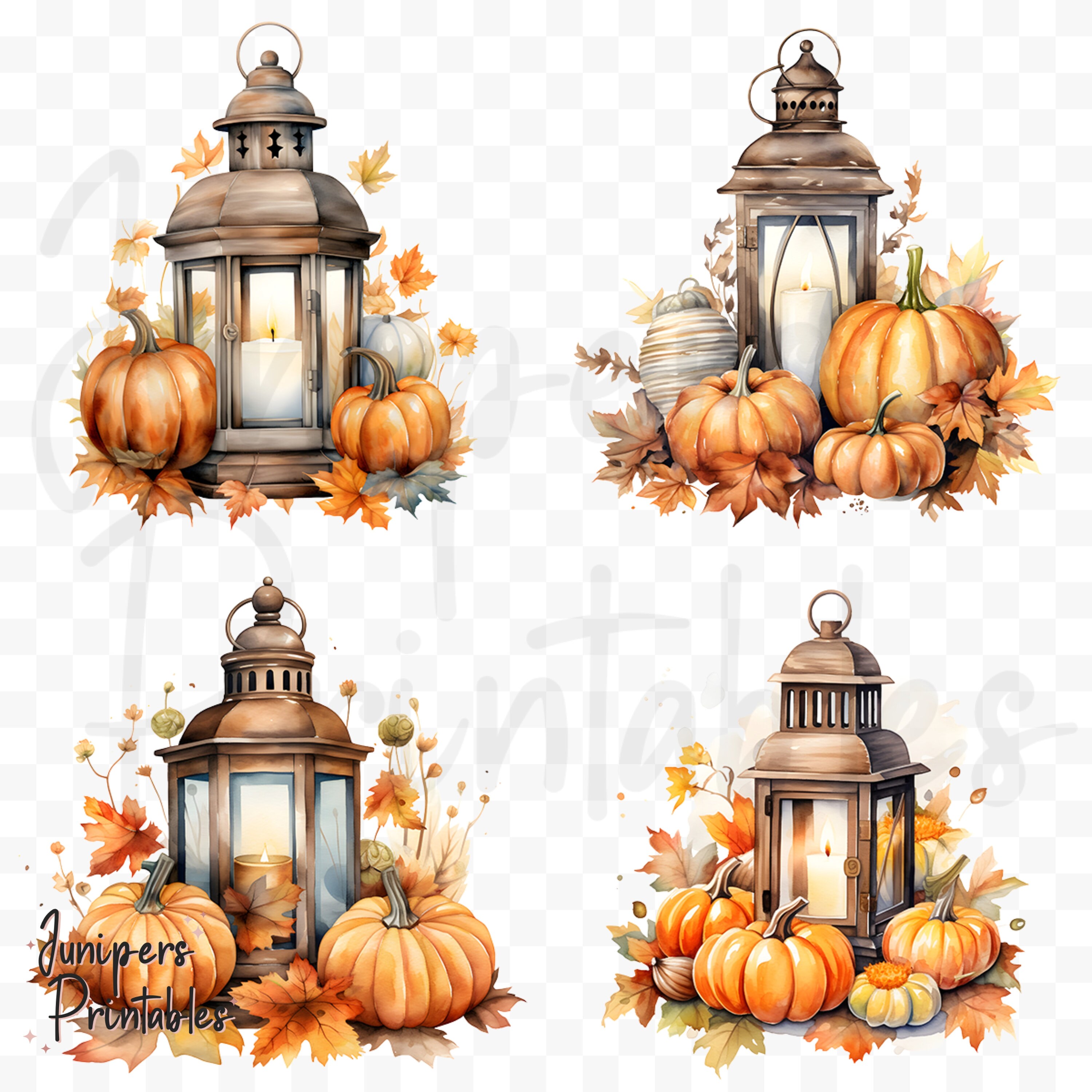 18 Fall Pumpkin Lantern Clipart, High Quality Pngs, Digital Download - Card Making, Paper Craft ...