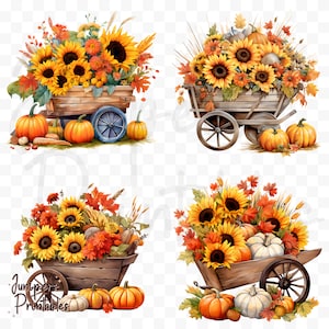 20 Fall Pumpkin Sunflower Wheelbarrow Clipart, High Quality Pngs ...