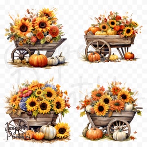 20 Fall Pumpkin Sunflower Wheelbarrow Clipart, High Quality Pngs ...