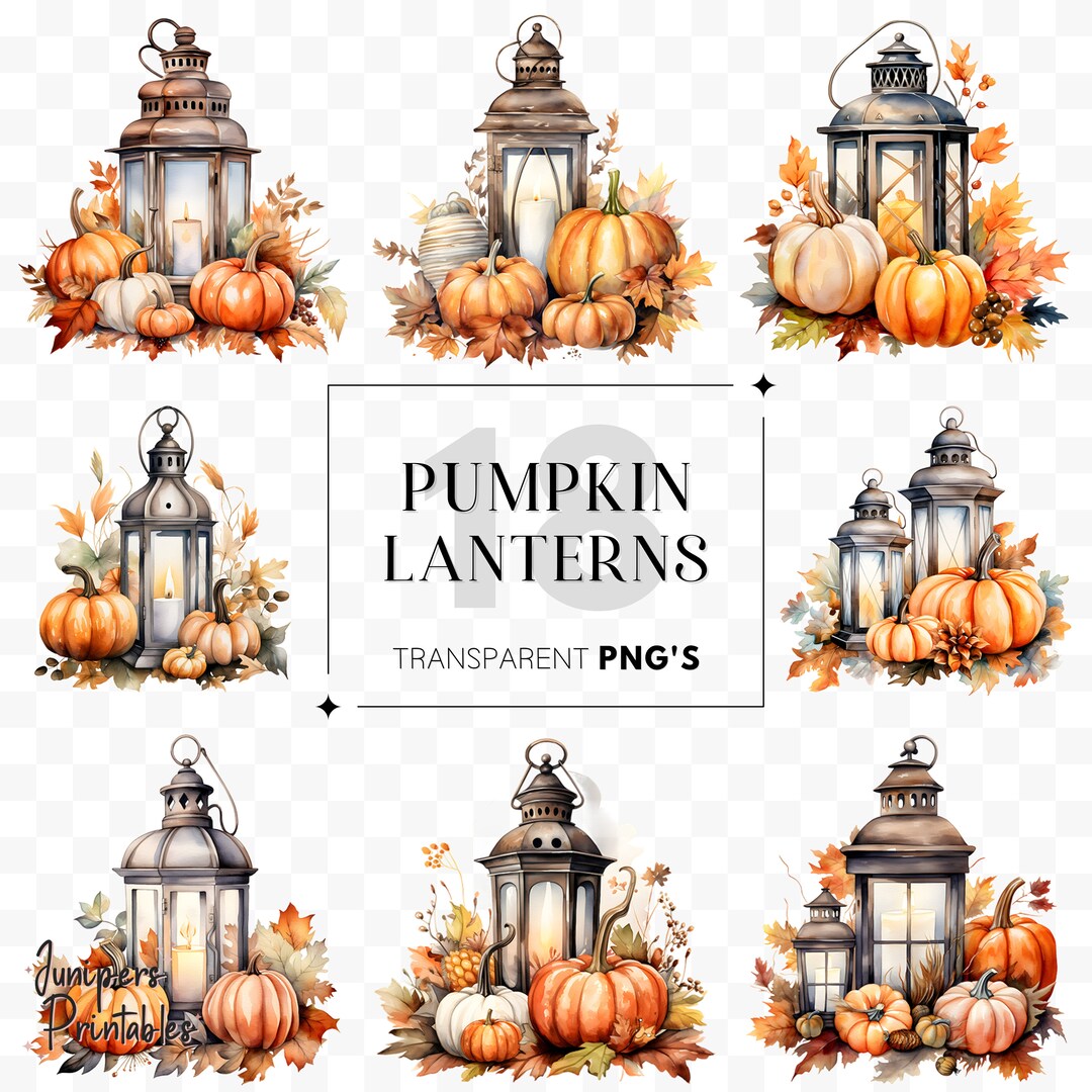 18 Fall Pumpkin Lantern Clipart, High Quality Pngs, Digital Download ...